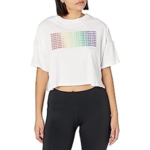 Calvin Klein Performance Klein Women's Performance Sliced Calvin Logo Short Sleeve Drop Shoulder Meet & Greet TEE, M White