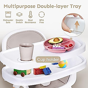 Convertible High Chair, 3 in 1 High Chairs for Babies and Toddlers, Baby High Chair with Adjustable Legs and Double Dishwasher Safe Tray, Made of Sleek Hardwood and Premium Leatherette