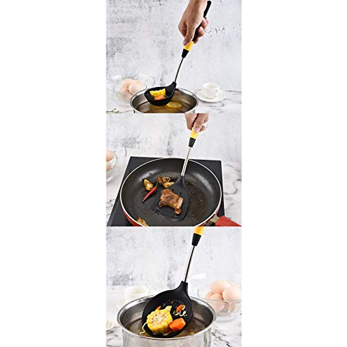 SDGH 7 Pcs New Silicone Kitchenware Non-Stick Kitchen Cooking Utensils Extended Design Stainless Steel Handle Kitchenware Sets (Color : E)