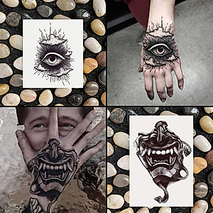 Oottati Waterproof 9 Sheets Back of Hand Fake Temporary Tattoo Stickers - Black Halloween Skull Horror Eye Devil Sun Moon Totem (Halloween)