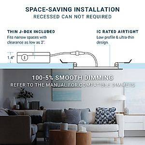 Parmida LED Technologies (12 Pack) 6 Inch Ultra-Thin LED Recessed Ceiling Light with Junction Box, 12W, Dimmable Canless Wafer Slim Panel Downlight, IC Rated, ETL-Listed - 4000K