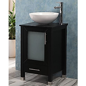 QIERAO 20" Bathroom Vanity with Sink Combo Stand Cabinet and White Ceramic Vessel Sink and Stainless Steel Faucet, Black