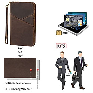 Polare Full Grain Leather Passport Holder With YKK Zipper RFID Blocking Travel Document Organizer Ticket Holder Cover Case Holds 2 Passports (Dark Brown)