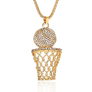 YOOESTORES82 Basketball Chain Necklace Basketball Necklace,14k Gold Basketball Pendant Necklace Hiphop Rhinestone Basketball Hoop Sports Necklace (Gold)