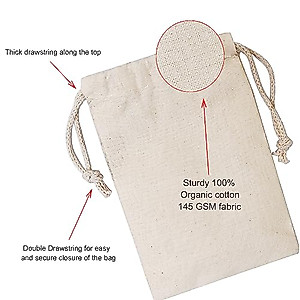 BigLotBags Premium Pack of 100 (6 x 8 Inches) Cotton Muslin Bags 100% Organic Cotton Single Drawstring Premium Quality Eco Friendly Natural Reusable Bags