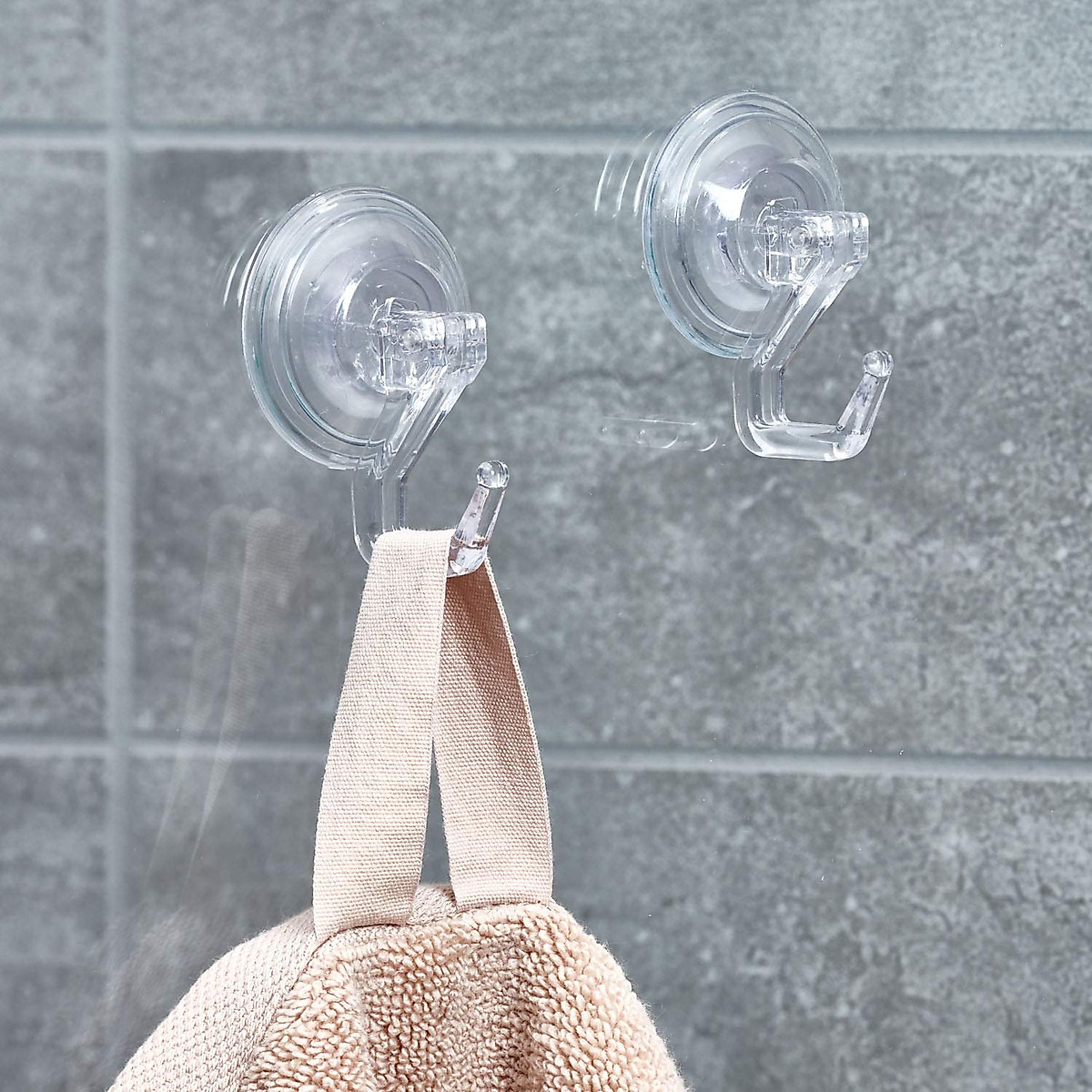 iDesign Power Lock Bathroom Suction Cup Hooks for Loofah, Towels, Sponges and More, Set of 2, Clear