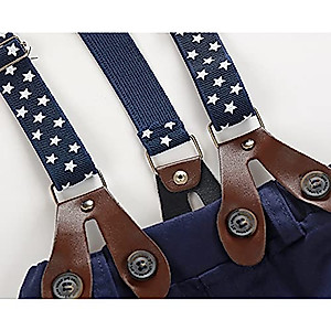 Kimocat Toddler Boy Clothing Sets Plaid Shirt Bowtie and Suspender Strap Pants Outfits (Blue, 0-6month(70#))