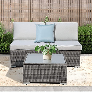 Patiorama 3-Piece Patio Furniture Set, Outdoor Sectional Sofa, All-Weather Grey PE Wicker Rattan Conversation Set,Outdoor Couch Loveseat,Patio Seating for Porch Balcony Garden Pool(Light Grey Cushion)
