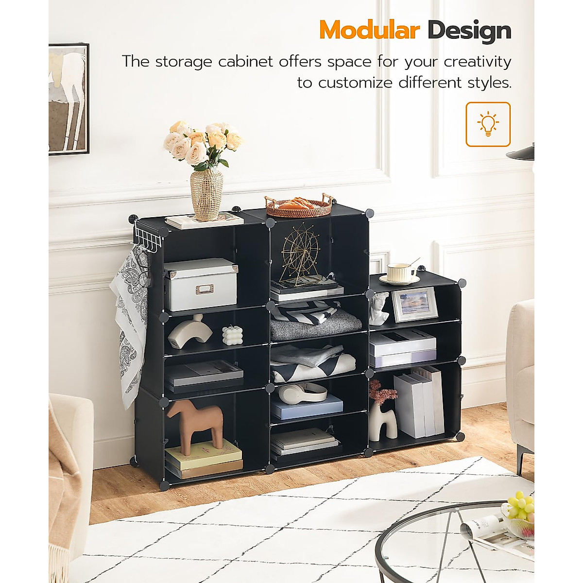 HOOBRO Shoe Rack, 6 Cubes Shoe Organizer with Doors, Plastic Panel Shoe Storage Cabinet for 24 Pairs of Shoes, for Closet, Bedroom, Entryway, Hallway, Black BK26SC01G1