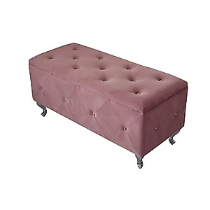 Pink Storage Ottoman Bench Foam-Padded Button Tufted Flip Top Velvet Seating|Sturdy Metal Legs Footrest Vanity Stool Coffee Table,Ultra Plush Rich Look,Size:18.9" H x 42" W x 18.3" D