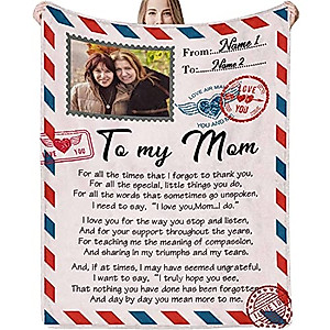 D-Story Best Dad Mom Ever Custom Blanket Memorial Gift for Father Mother: Made in USA, Personalized Photo Text Throw Blanket as Gift from Daughter Son Lightweight Blanket for Bed, Couch and Travel