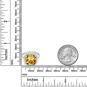 Gem Stone King 10K White Gold Yellow Citrine and White Created Sapphire Women's Ring (6.09 Ct Cushion 12MM, Gemstone Birthstone, Available In Size 5, 6, 7, 8, 9)