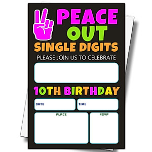 YSTEP 10th Birthday Party Invitations, 20 Invite Cards with Envelopes, 4"x6" Peace out Single Digits Birthday Party Invites - A10