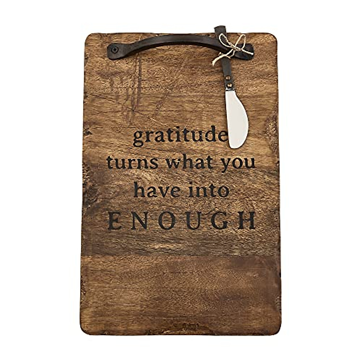 Mud Pie Distressed Wood Gratitude Cutting Board Set, board 14" x 9" | spreader 5 3/4"