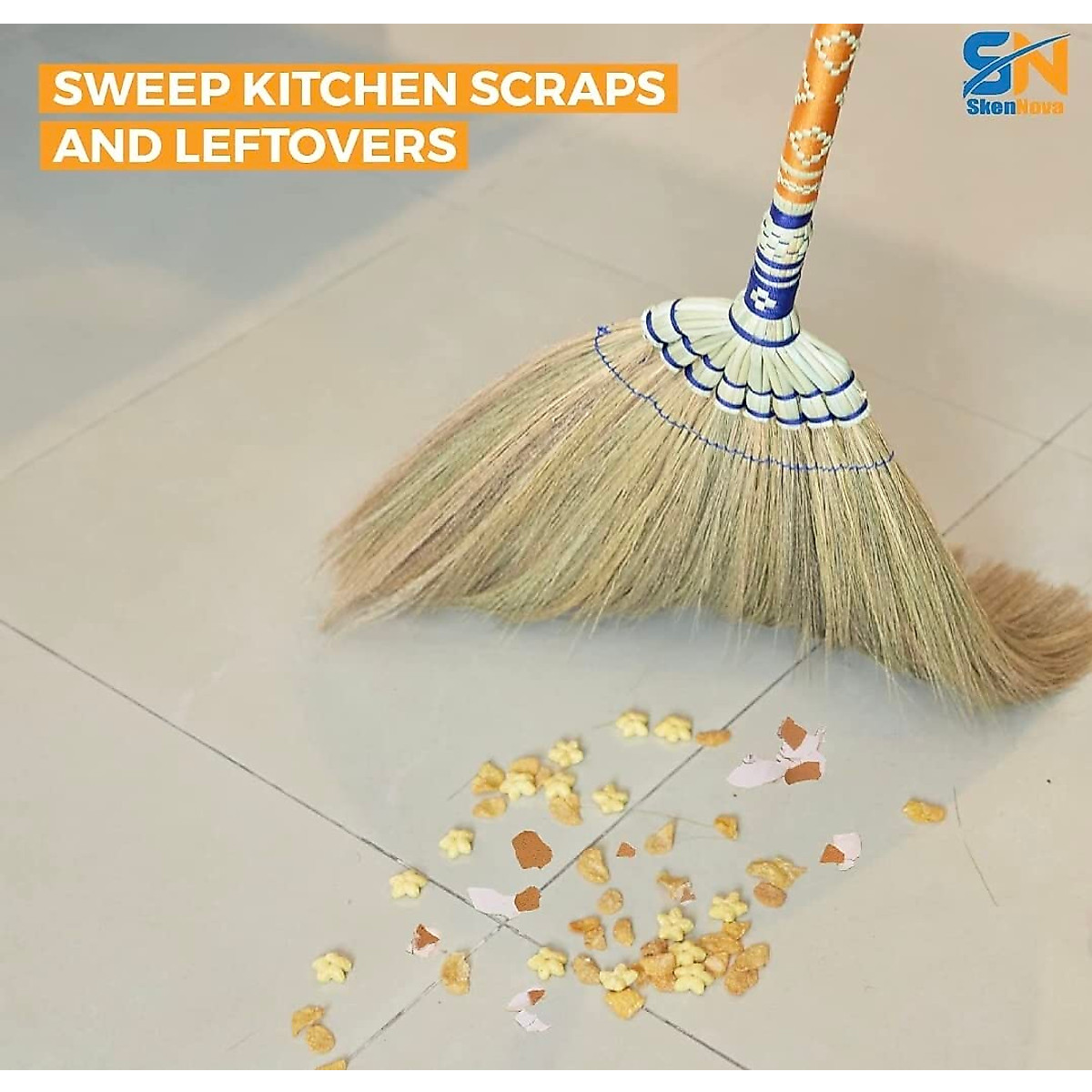 2 in 1 Natural Grass Broom Set by SN SKENNOVA -Traditional Sweeping Broom Thai Handmade Broom Handmade Kitchen Broom Asian Broom (26" 40")