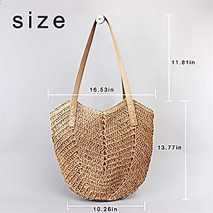 ZNMDOK Women Straw Tote Bag Summer Beach Bags Large Woven Fishing Net Shoulder Bag Straw Bag (Round, Khaki)