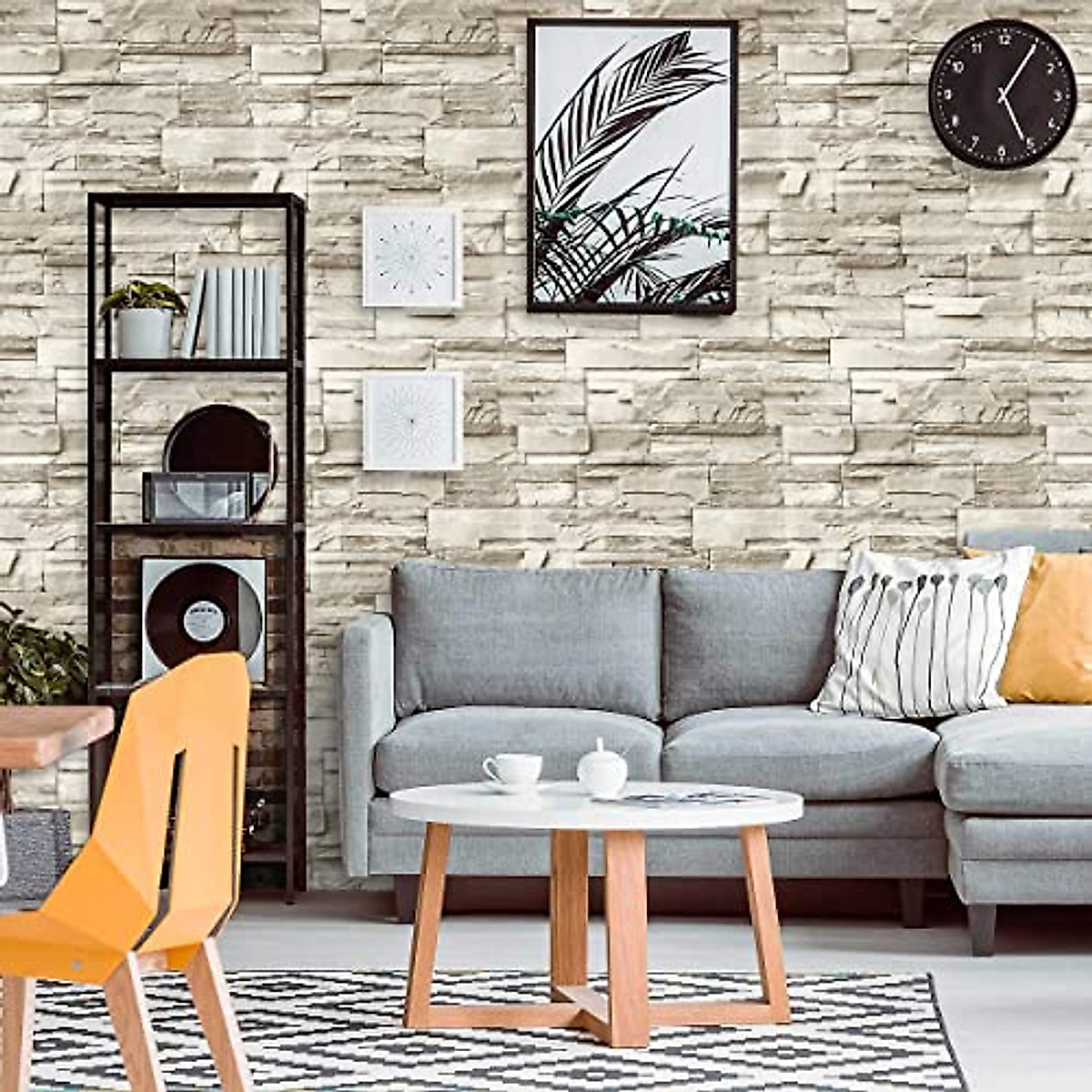 Jeweluck Stone Wallpaper Peel and Stick 17.7inch×118.1inch Stone Contact Paper Backsplash for Kitchen Brick Wallpaper Self Adhesive Removable Decorative Wallpaper