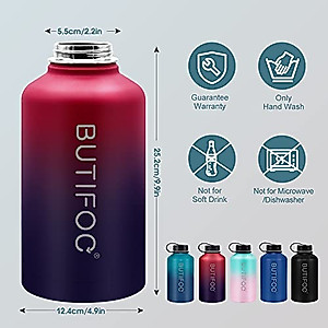 Butifoc Insulated Water Bottle, 64 oz Water Bottles with Straw & 3 Lids, Large Half Gallon Vacuum Metal Stainless Steel Travel Flask Keep Cold & Hot, Reusable Leak Proof Water Jug for Sports, Gym