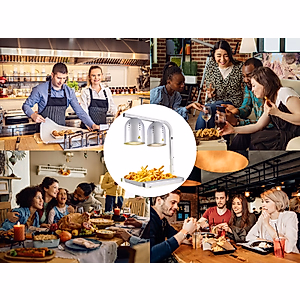 VORIGY Heat Lamp for Food, with Two 250W Bulbs for Fast and Even Heating, Food Heat Lamp with Adjustable Height Stand, Commercial Food Warmer Lamp for Home, Fast Food Restaurant, Buffet, Bakery Silver