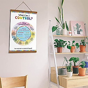 KAIRNE Colorful Inspirational Quote Poster with Wood Magnetic Hanger Frame, What I can Control Motivational Canvas Wall Art, 13.8X22 Inch for Classroom, Office