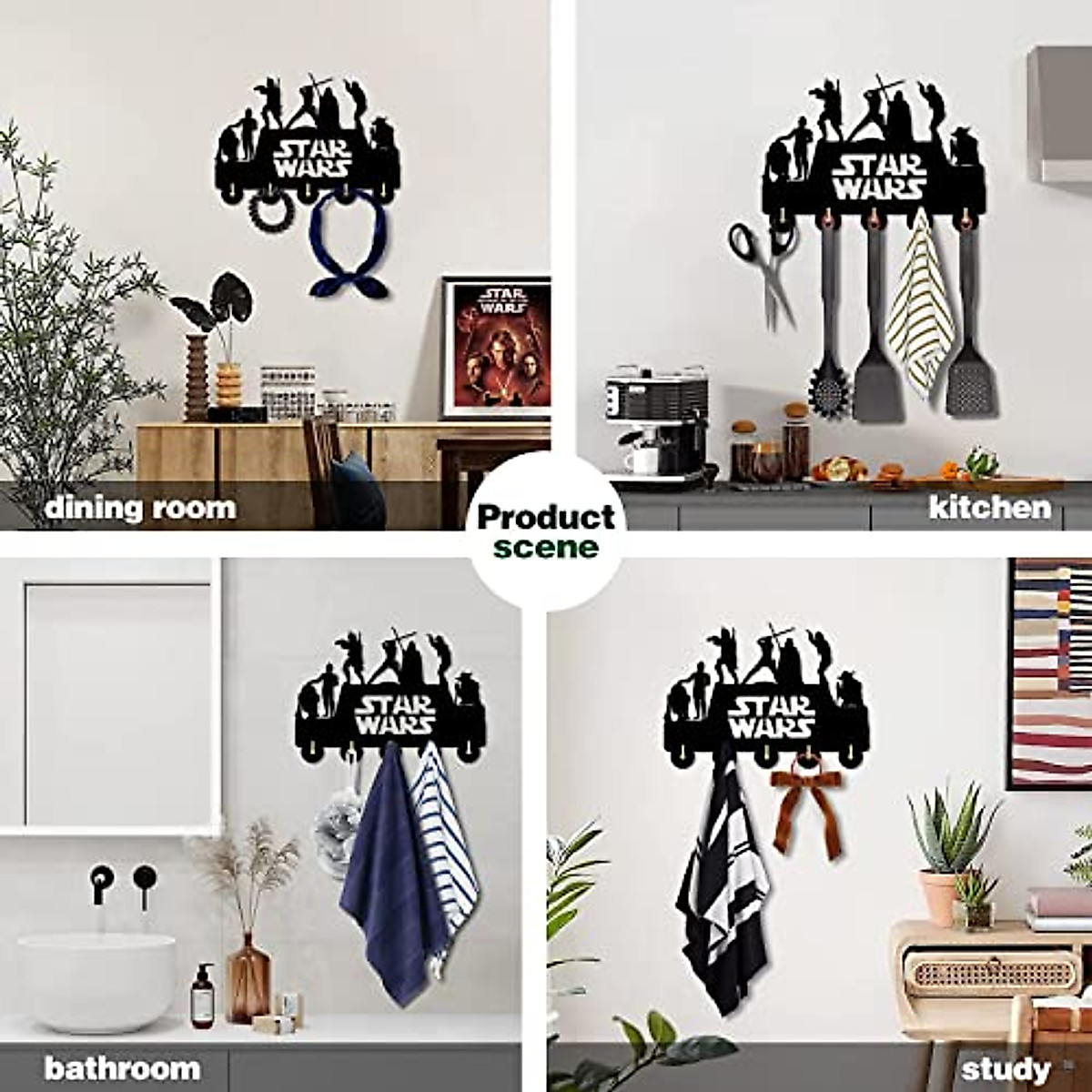 Star Wars Wall-Mounted Key Hooks for Wall, Key Rack Star Wars Key Holder for Wall Decorative with 5 Hooks, Wooden Home Wall Decor for Entryway Hallway