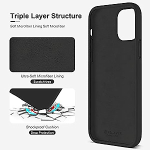 CellEver Silicone Case for iPhone 12, 12 Pro Slim Fit [2 Tempered 9H Glass Screen Protectors Included] Shockproof Phone Cover with [Soft Microfiber Lining] - Black