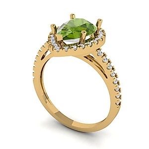 Clara Pucci 2.45 ct Pear Cut Solitaire with Accent Halo Natural Green Peridot Engagement Promise Anniversary Bridal Ring 14k Yellow Gold