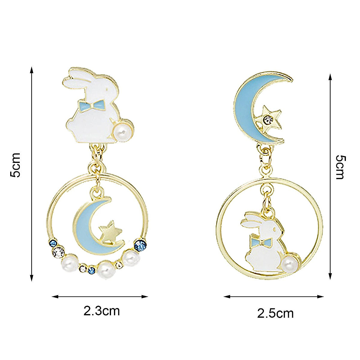 Bunny Earrings Kawaii Rabbit Jewelry Cute Earrings Aesthetic Hare Dangle Pearl Jewelry Earrings for Women Girls Christmas Easter Animal Gifts (Blue)