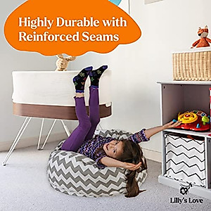 Lilly's Love - Stuffed Animal Bean Bag Storage Chair | Washable Zipper Beanbag Cover for Organizing Kids Plush Toys | Zig Zag Pattern for Boys and Girls (Grey) (Extra Large - 38" x 38" x 27")