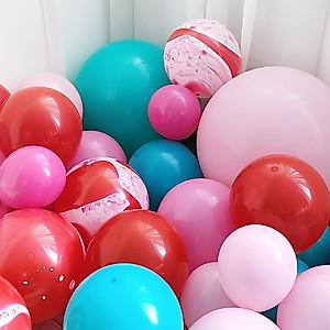 148Pcs Cartoon Cat Balloon Arch Garland Kit Hot Pink Rose Red Turquoise Teal Blue Balloons with Cat Bownot Foil Balloons for Girls Kids Birthday Baby Shower Wedding Gender Reveal Decorations