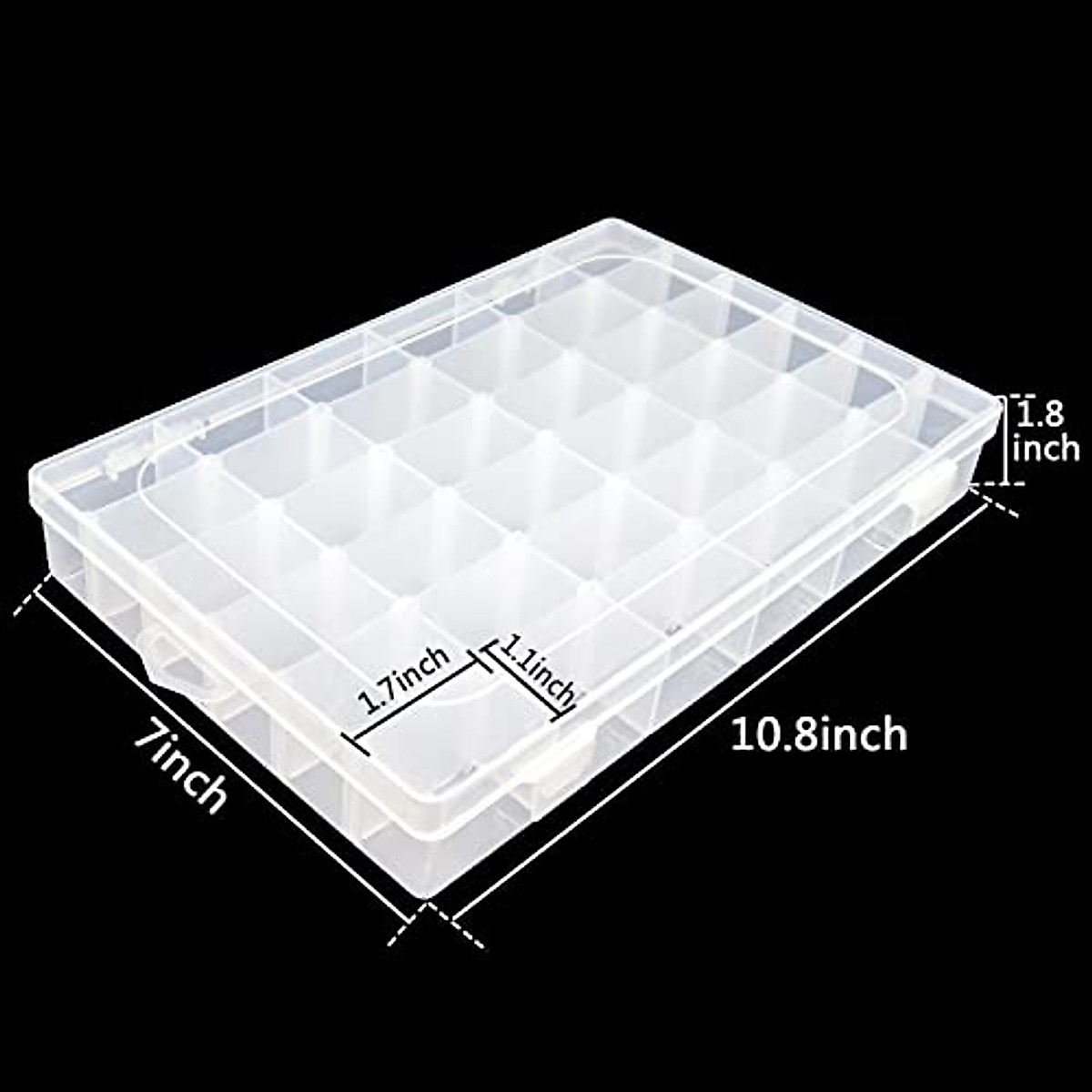 4pack 36 Grids Plastic Clear Organizer Box Bead Storage Containers with Adjustable Dividers for Craft Jewelry Fishing Tackles Parts Storage with 4 Sheets Label Stickers