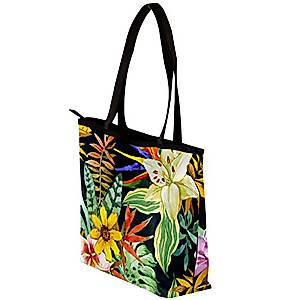 Purses for Women, Tote Bag, Bags for Women, Womens Handbags, flower leaf tropical plant pattern