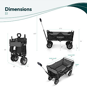 WONDERFOLD S1 Folding Utility Cart with Easy-Clean Removable 600D Fabric, Adjustable Pull Handle with Spring Bounce Technology & Active Front Steering, Black