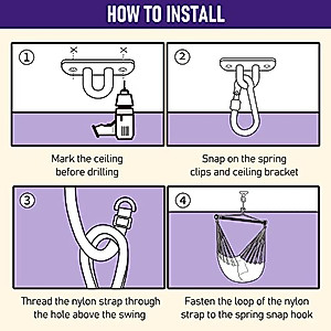 Dekool Hammock Chair Hanging Rope Swing, Detachable Steel Support Bar, Max 330 Lbs, Soft Durable Cotton Canvas, 1 Cushion & Hanging Hardware Included, for Indoor Outdoor, Purple