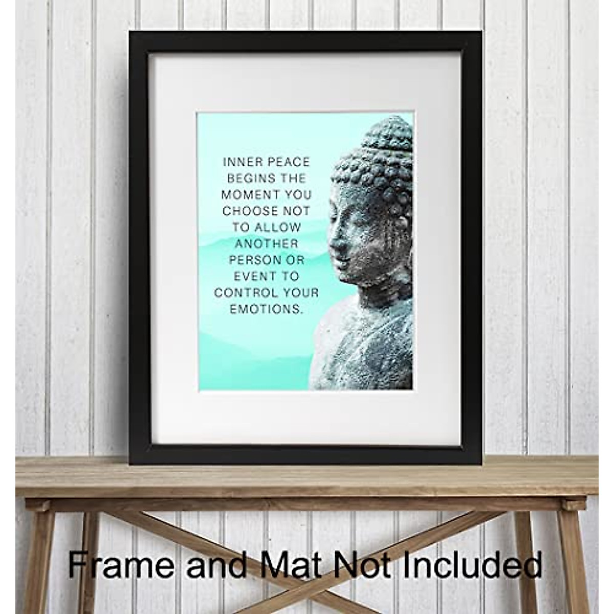 Buddhism Buddha Statue Art Print - Inspirational Motivational Zen Quote Wall Decor for Bathroom, Home, Apartment, Spa, Yoga or Meditation Room - Unique Gift for New Age Fan Women - 8x10 Blue Picture