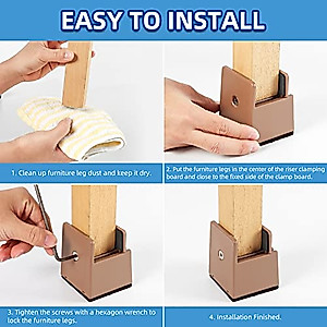 4 Pack 2 inch Bed Risers with Adjustable Screw Clamp, Furniture Risers for Table Legs Couch Chair Legs, Fits 0 to 2" Furniture Legs Thickness, Support 5000 LBS Per Leg Heavy Duty Furniture, Black