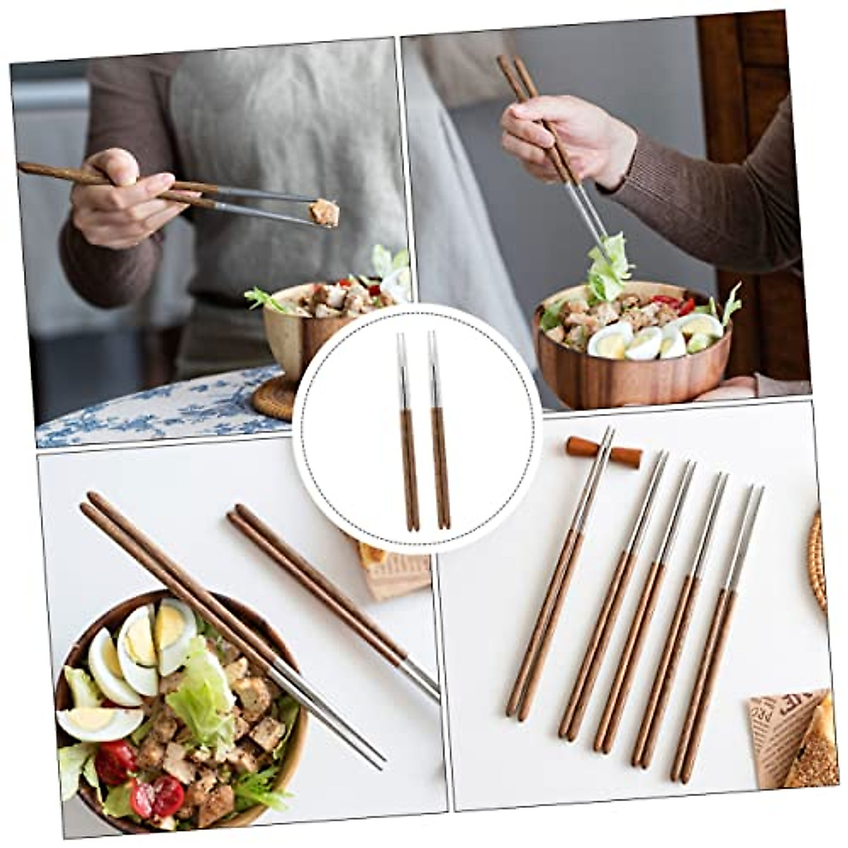 BESTonZON 2 Pairs Stainless Steel Splicing Chopsticks Metal Chopsticks Camping Dinnerware Japanese Food Chop Sticks Stainless Steel Chopsticks Table Silverware Household Flatware Home Supply