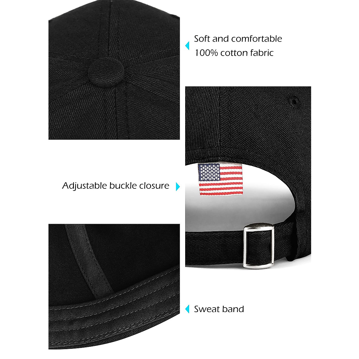 LCZTN 2 Pack American Flag Baseball Cap for Men Women,Low Profile USA Plain Dad Hat (Black＆Grey)