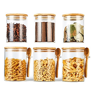 ERISED 6-Pack Glass Containers with Bamboo Lids, Glass Jars，Glass Canisters, Kitchen Canisters for Candy,Cookie,Rice,Sugar,Flour,Pasta,Nuts