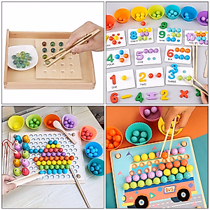 3PCS Wooden Tweezer Tongs Wooden Peg Board Beads Game Clips Counting Matching Game Beads for Montessori Sorting Toys