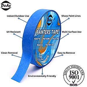 DOAY Blue Painters Tape 1/2 Inches x 30 Yards - Multi Surface Use - 120 Yards Total - 4 Rolls