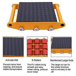 15T 33,000 lbs Machinery Mover Heavy Duty Industrial Machine Skate Machinery Roller Cargo Machinery Transport Trolley with 9 Roller, 15x13x3.9in