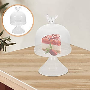 Cabilock Mini Cake Stand Glass Dome Cover Single Cupcake Stand Clear Cake Stand Cloche Dome Display Case Tiny Cake Stand Cake Cover (3.8x3.8x7.4inch/9.8x9.8x19cm)