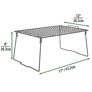 mDesign Farmhouse Metal Stackable Storage Shelf - Closet, Cabinet, Countertop 2-Tier Raised Organizer - for Bedrooms, Bathrooms, Entryways, Hallways - 17" x 12" x 8", 2 Pack - Graphite Gray