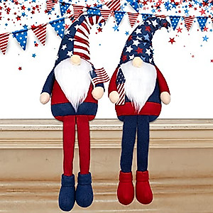 2 PCS Large 4th of July Patriotic Gnome Decorations,Red White Blue Stars and Stripes Decor Gnome, American Memorial Labor Veterans Independence Day Gnomes Decor Gift Handmade Tiered Tray Decorations