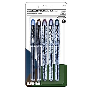 uni-ball Vision Elite BLX Infusion Rollerball Pens, Bold Point (0.8mm), Blue/Black, 5 Count