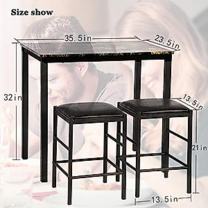 Dining Table for 2, 3 Piece Counter Height Kitchen Table with 2 Chairs, Faux Marble Tabletop Modern Dining Room Table Set Home Furniture for Small Space