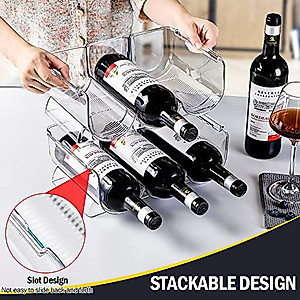 Lunmore Red Wine Organizer, Plastic Stackable Wine Bottle Holders, Wine and Drink Organizer Shelf for Kitchen Countertop, Cabinet, Fridge, Transparent - Holds 3 Bottles - 2 Pack