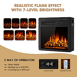 Tangkula Fireplace TV Stand, Farmhouse Media Console Table w/18 1500W Electric Fireplace for Flat Screen TVs up to 65", Modern Fireplace Space Heater w/Adjustable Brightness & Remote Control (Black)