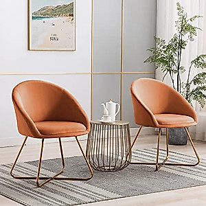 Artechworks Modern Velvet Dinning Chair with Golden Legs, Lounge Chair Set of 2, Accent Armchair for Living Dining Room Bedroom Reception Chair, Caramel